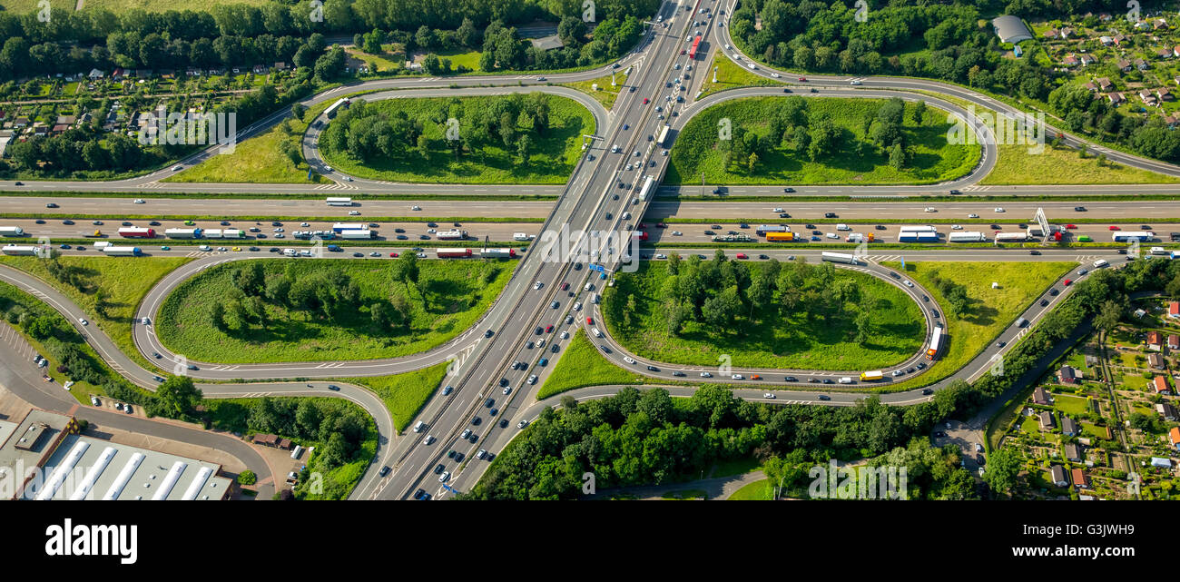Aerial view, traffic congestion, traffic jam on the A59 and A40 ...