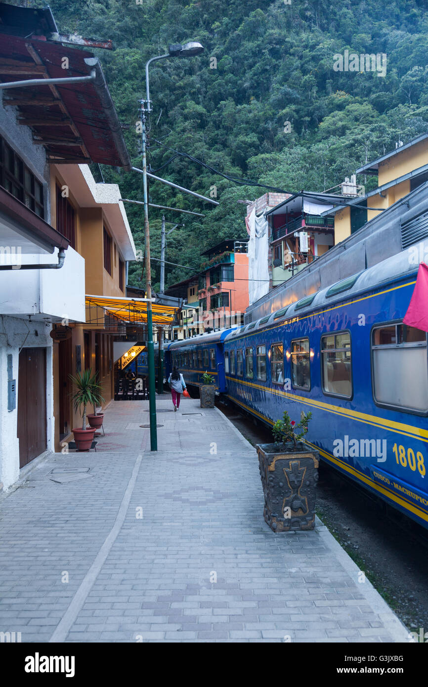 Early morning train arrival in Aguas Calientes, Machu Picchu Pueblo ...