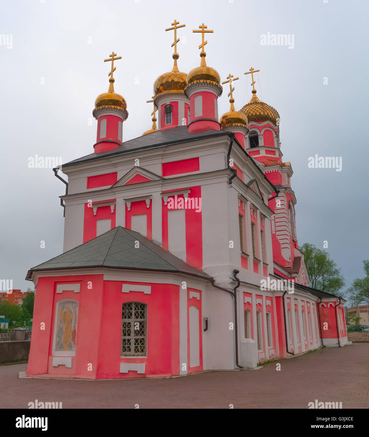 Beautiful pink Church of the Presentation of the Lord, Dmitrov, Moscow ...