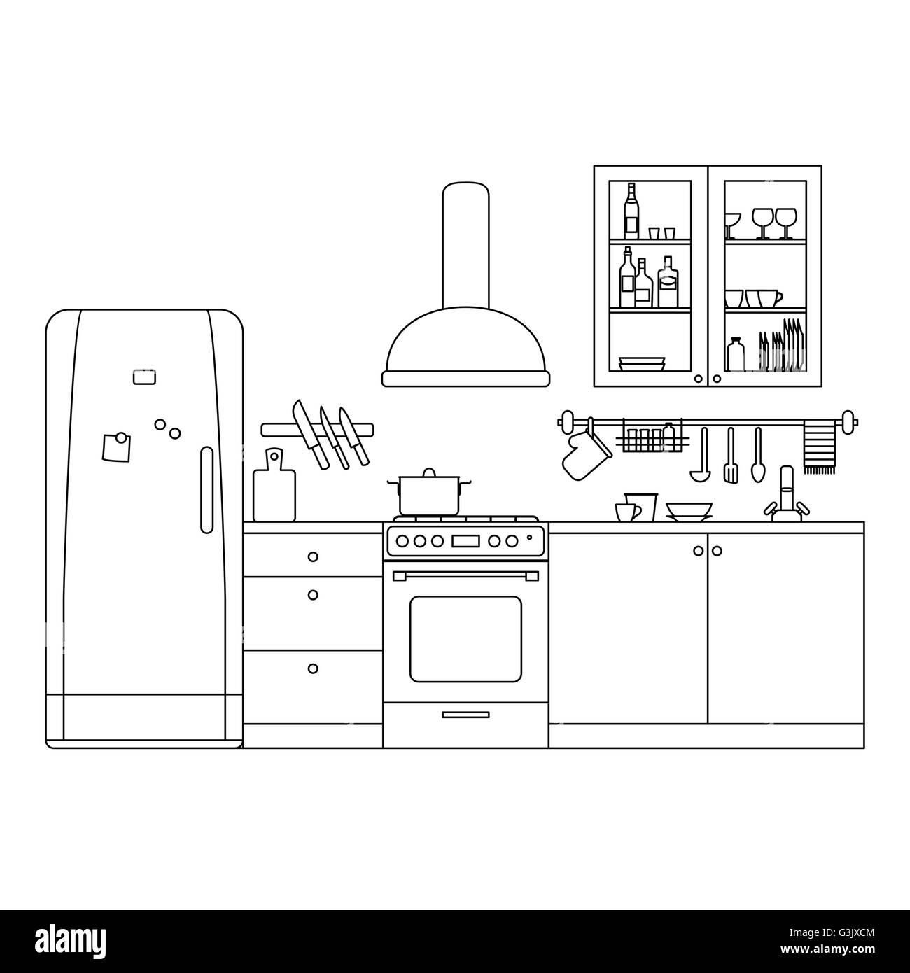 Home kitchen counter table Black and White Stock Photos & Images - Alamy