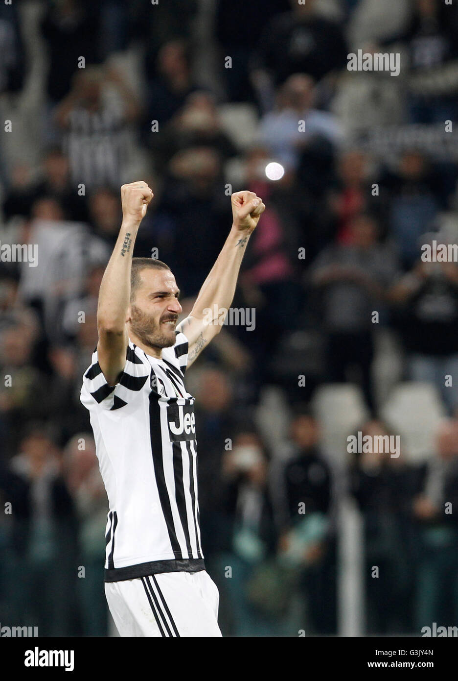 Turin, Italy. 20th Apr, 2016. Juventus' Leonardo Bonucci celebrates at ...
