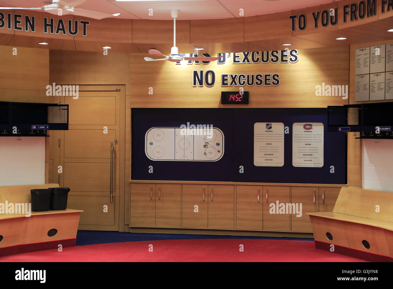 Interior view of the locker room of National Hockey League's Montreal ...