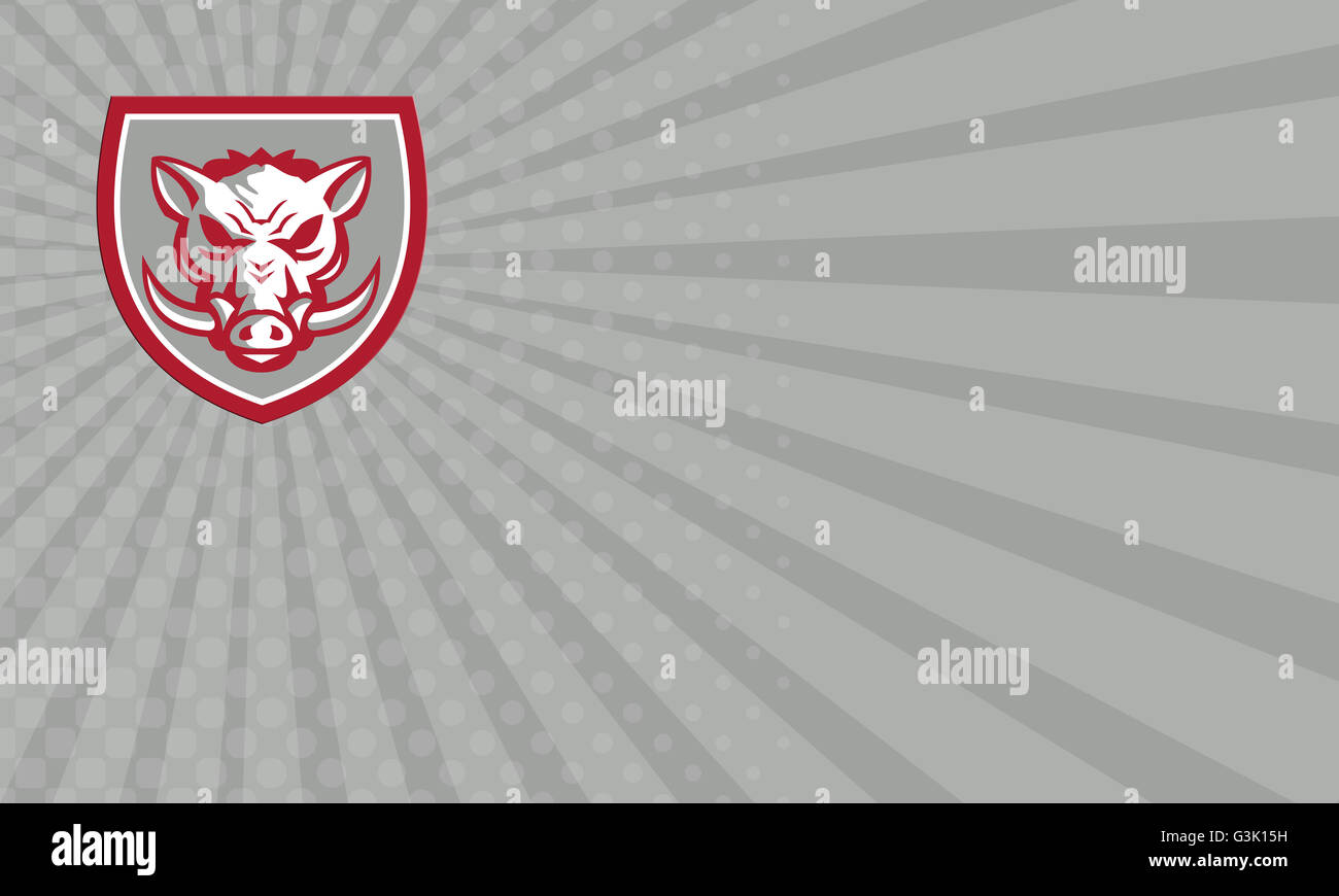 Business card showing illustration of an angry wild pig boar razorback ...