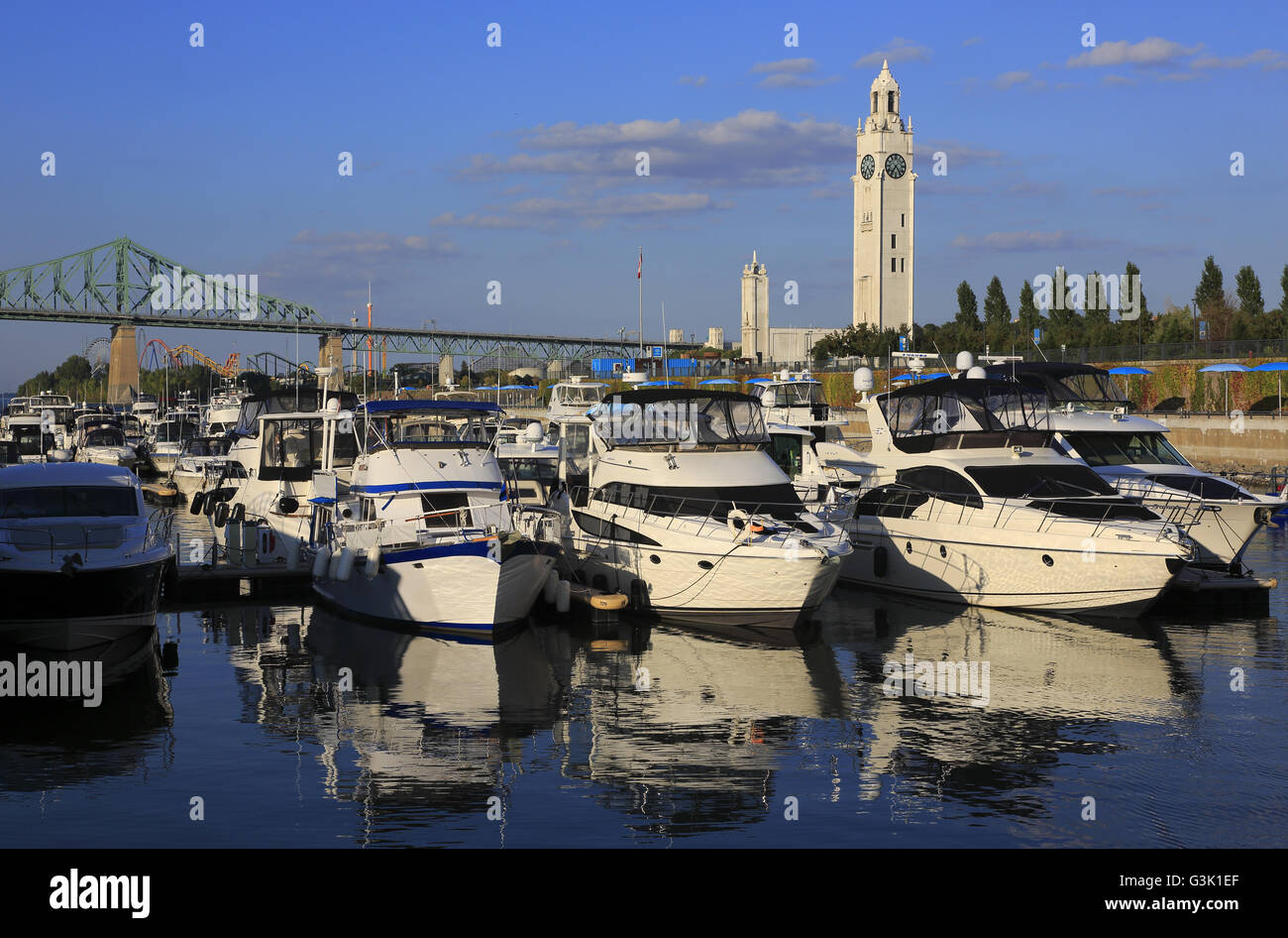 Montreal Clock Tower aka Sailors' Memorial Clock with yachts docking in ...