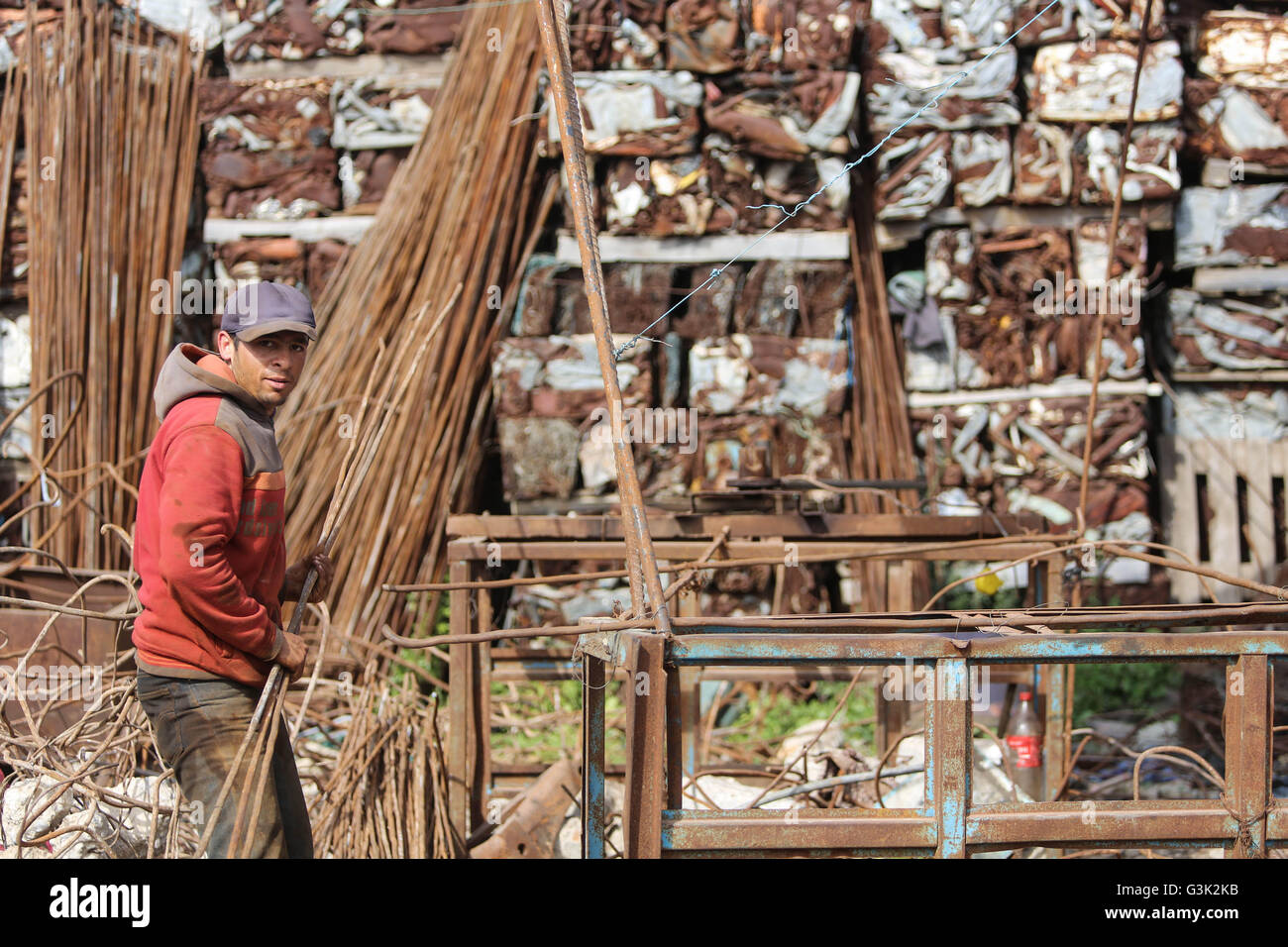 Gaza, Palestine. 24th Mar, 2016. Palestinian worker works at an iron ...