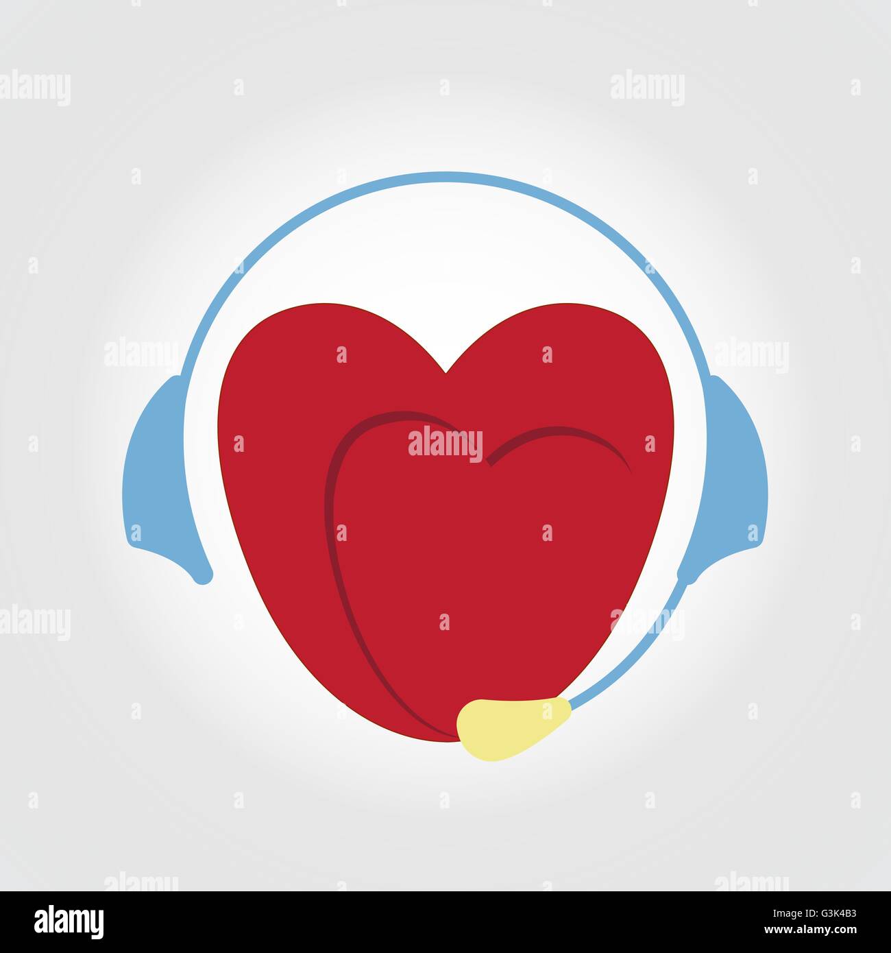 Vector illustration with two hearts and headset. Icon, label, emblem ...
