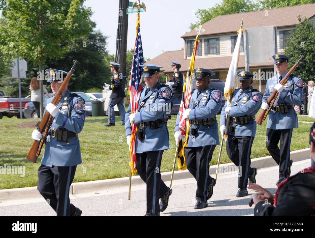 The Howard County, Maryland Police Honor Guard marches to its position ...