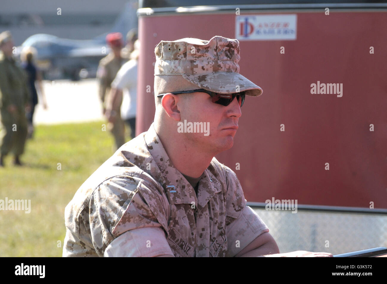 National Guardsman man sits at a national guard booth at The Air show ...