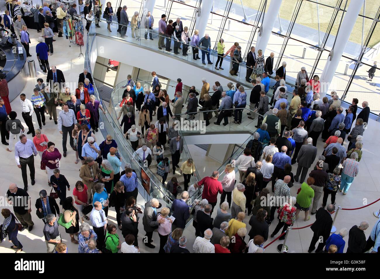 Crowd of people walking down the staircase Stock Photo - Alamy