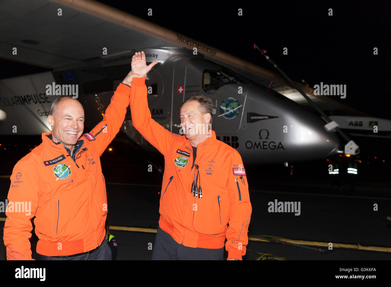 New York, United States. 11th June, 2016. Bertrand Piccard and Andre ...