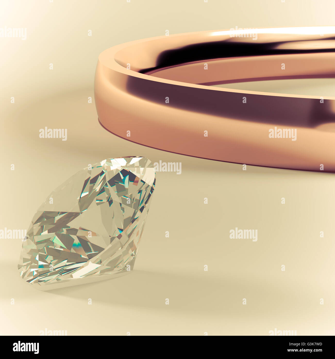 gold ring and diamond retro vintage style 3d illustration Stock Photo ...