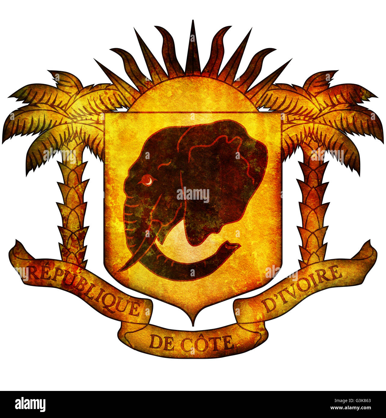 old isolated over white coat of arms of ivory coast Stock Photo - Alamy