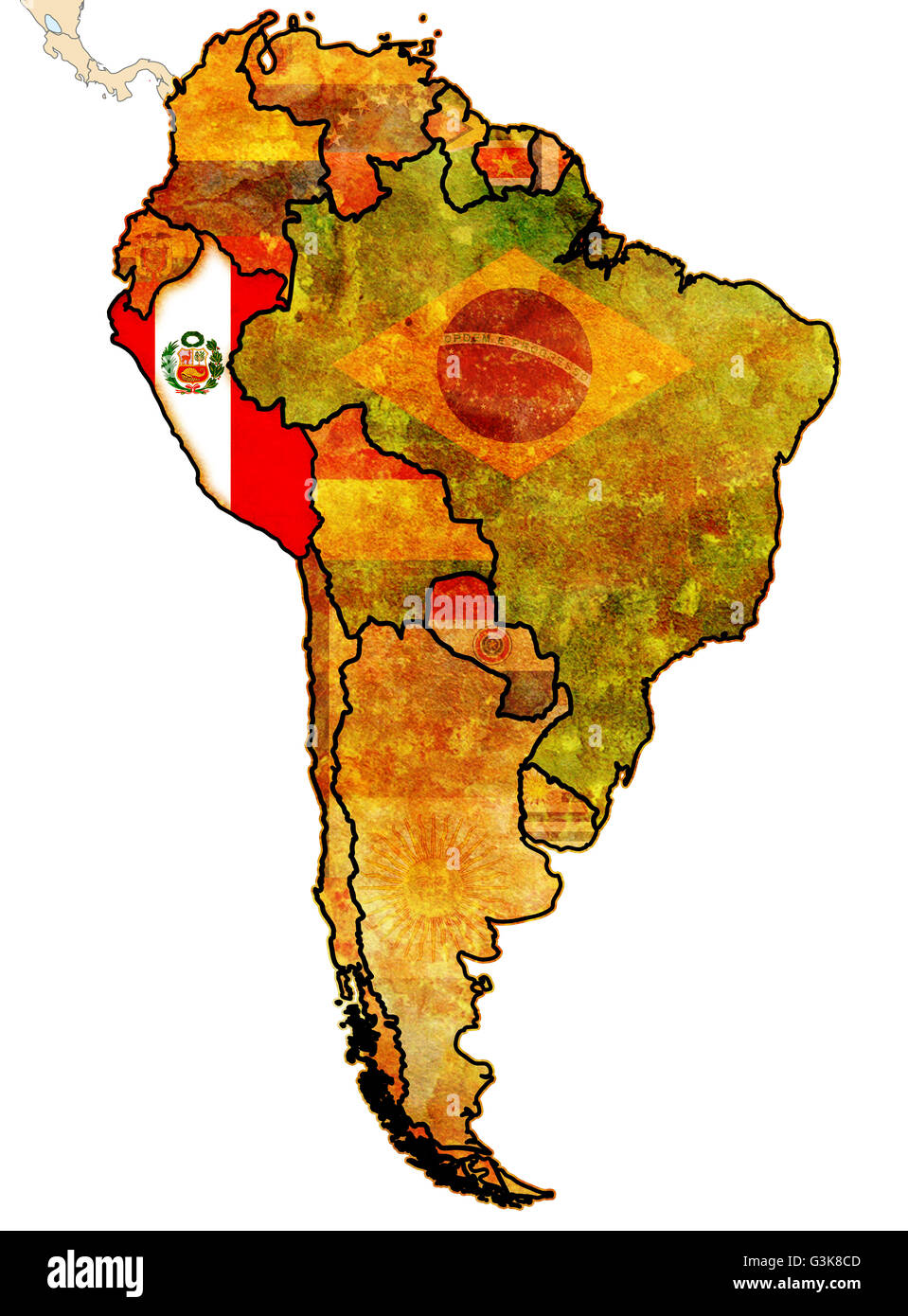 national flag of peru in country territory with other countries flags ...