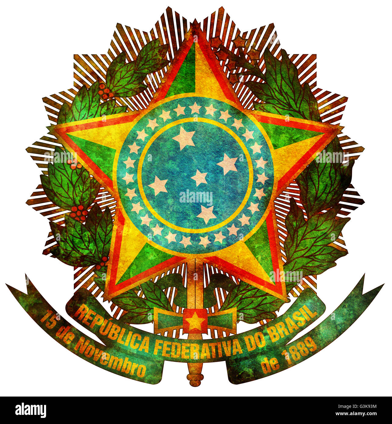 old isolated over white coat of arms of brazil Stock Photo - Alamy