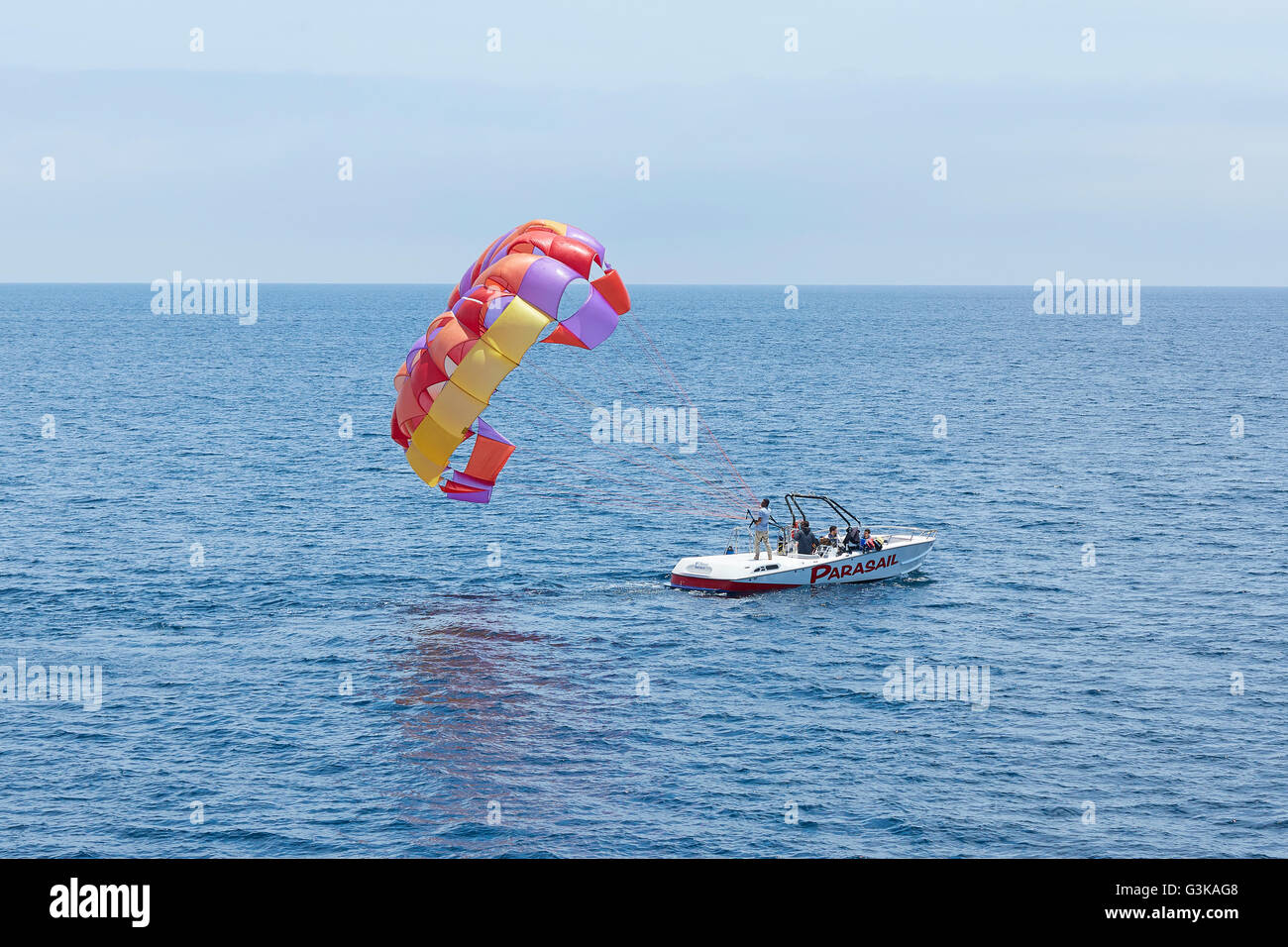 Parasail Sports Boat Off Avalon, Catalina Island, California Stock ...