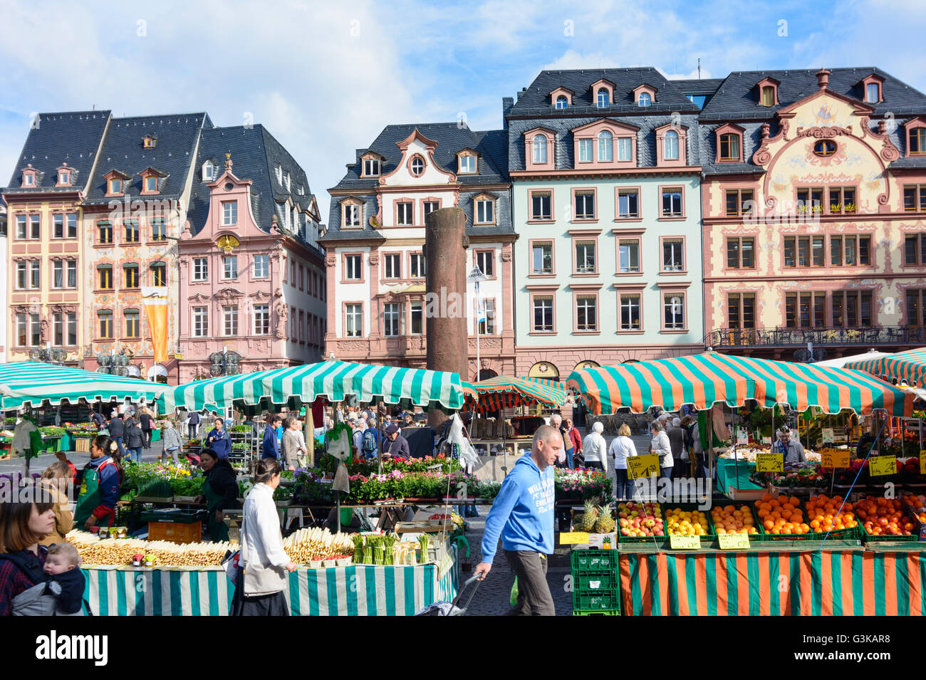 Market houses on the market and farmer's market, Germany, Rheinland ...