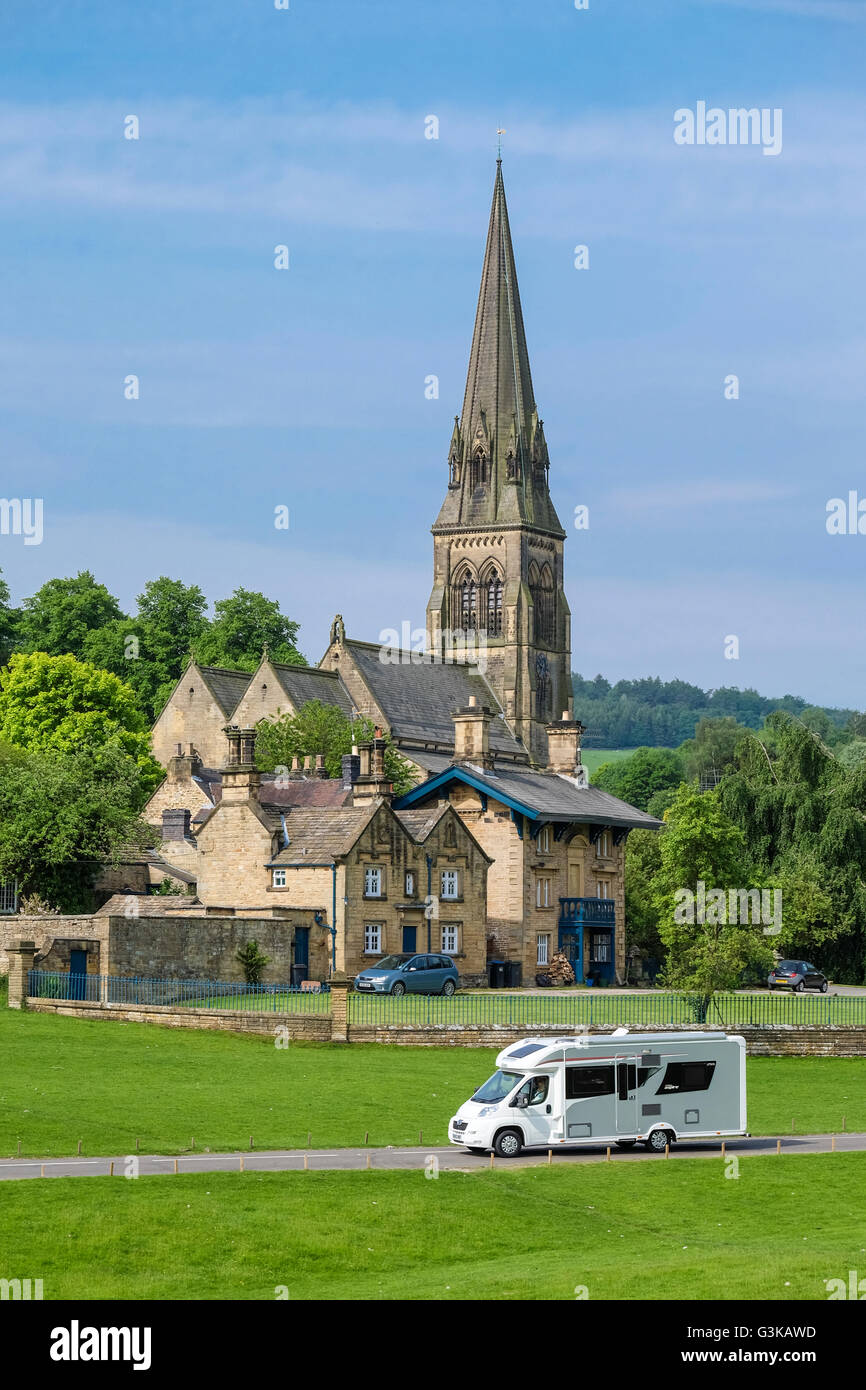 An Elddis Motorhome in pretty Derbyshire village of Edensor Stock Photo ...