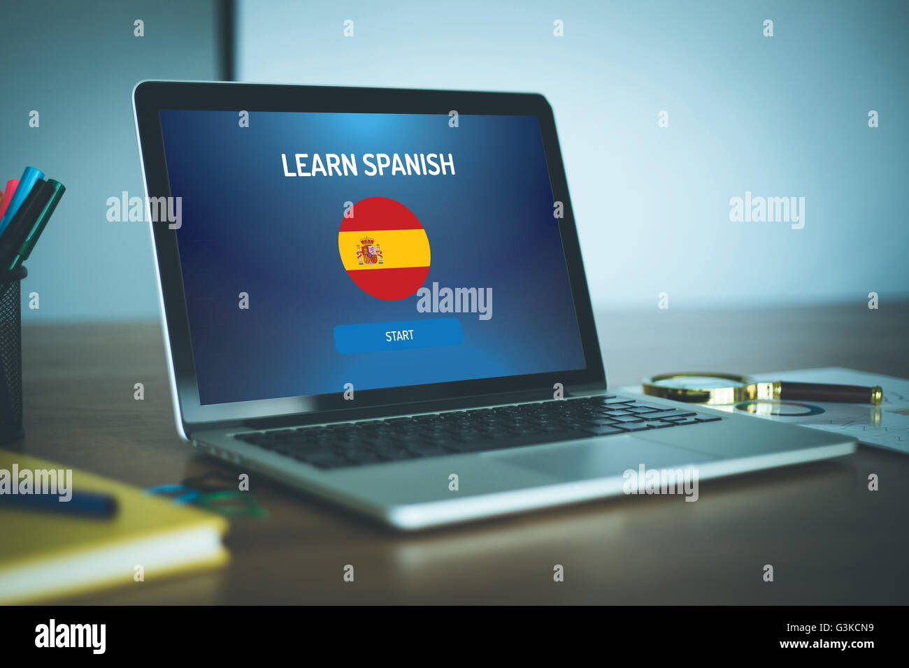 LEARN SPANISH EDUCATION TECHNOLOGY E-LEARNING ONLINE CONCEPT Stock ...