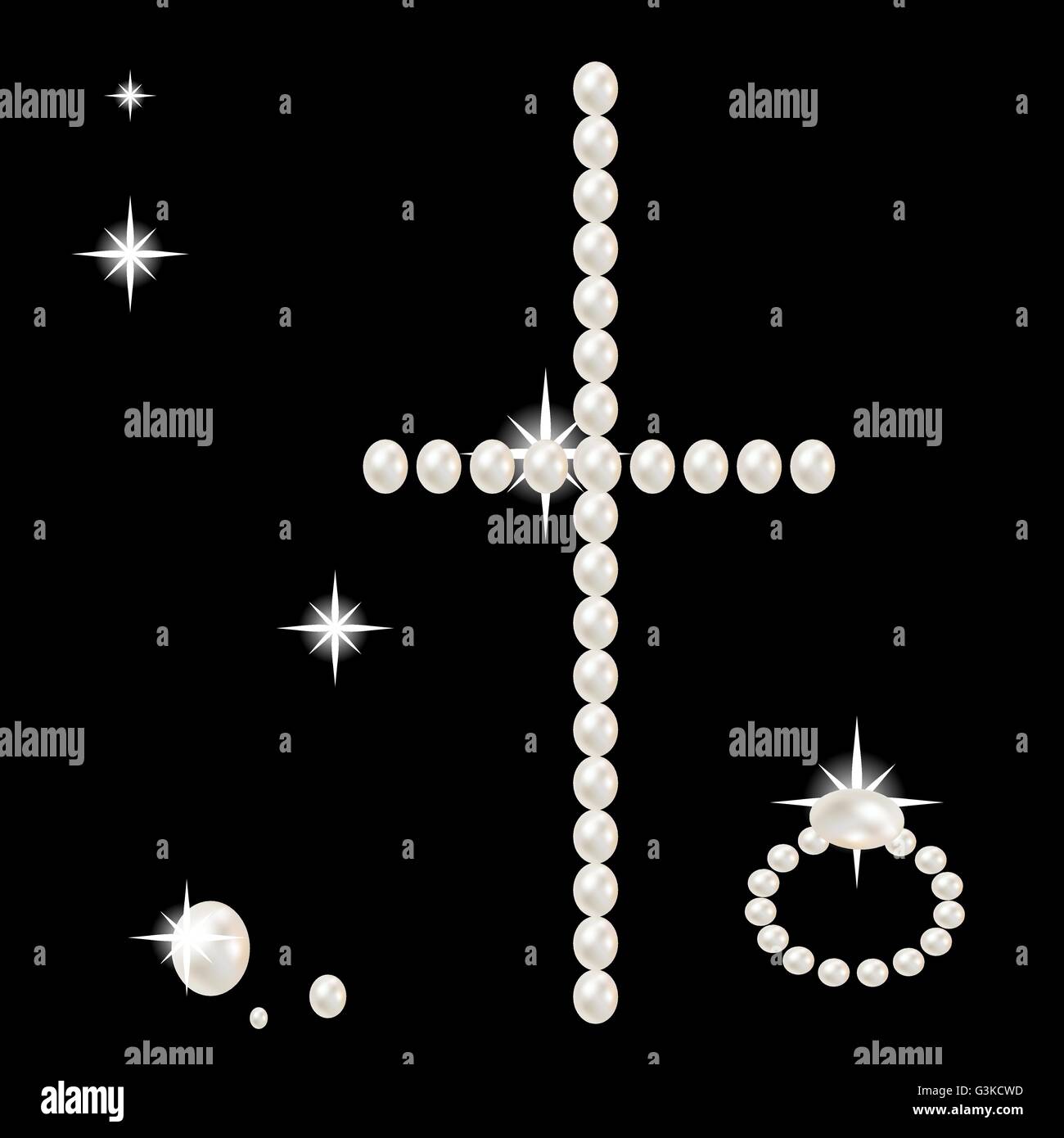 cross with large beautiful pink pearls and stars romantic Stock Vector ...