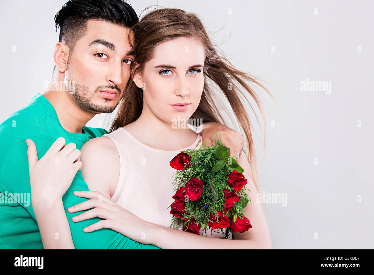 Man giving bouquet girl valentines hi-res stock photography and images ...