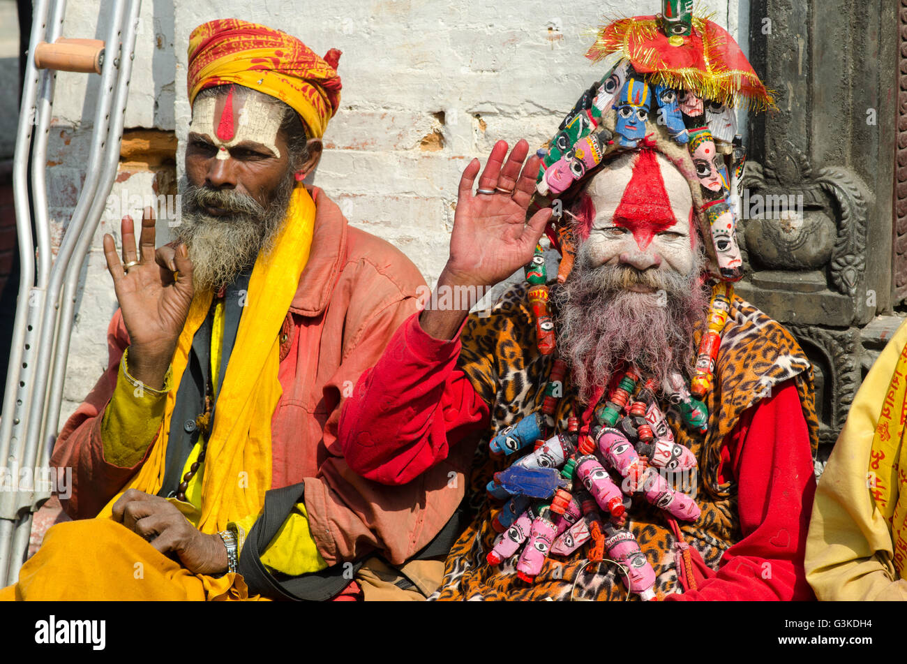 Kathmandu, Nepal - February 19, 2014: unidentified Sadhu Holy men with ...