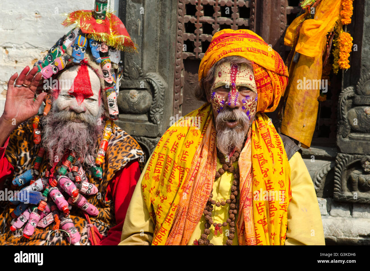 Kathmandu, Nepal - February 19, 2014: unidentified Sadhu Holy men with ...