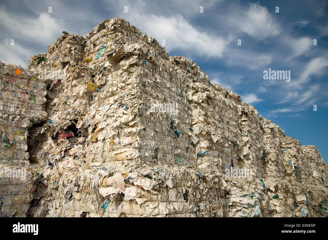 Paper Recycling, Stack of compressed paper and cardboard Stock Photo ...