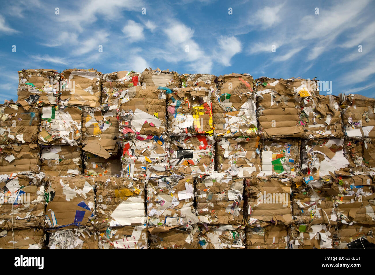 Paper Recycling, Stack of compressed paper and cardboard Stock Photo ...
