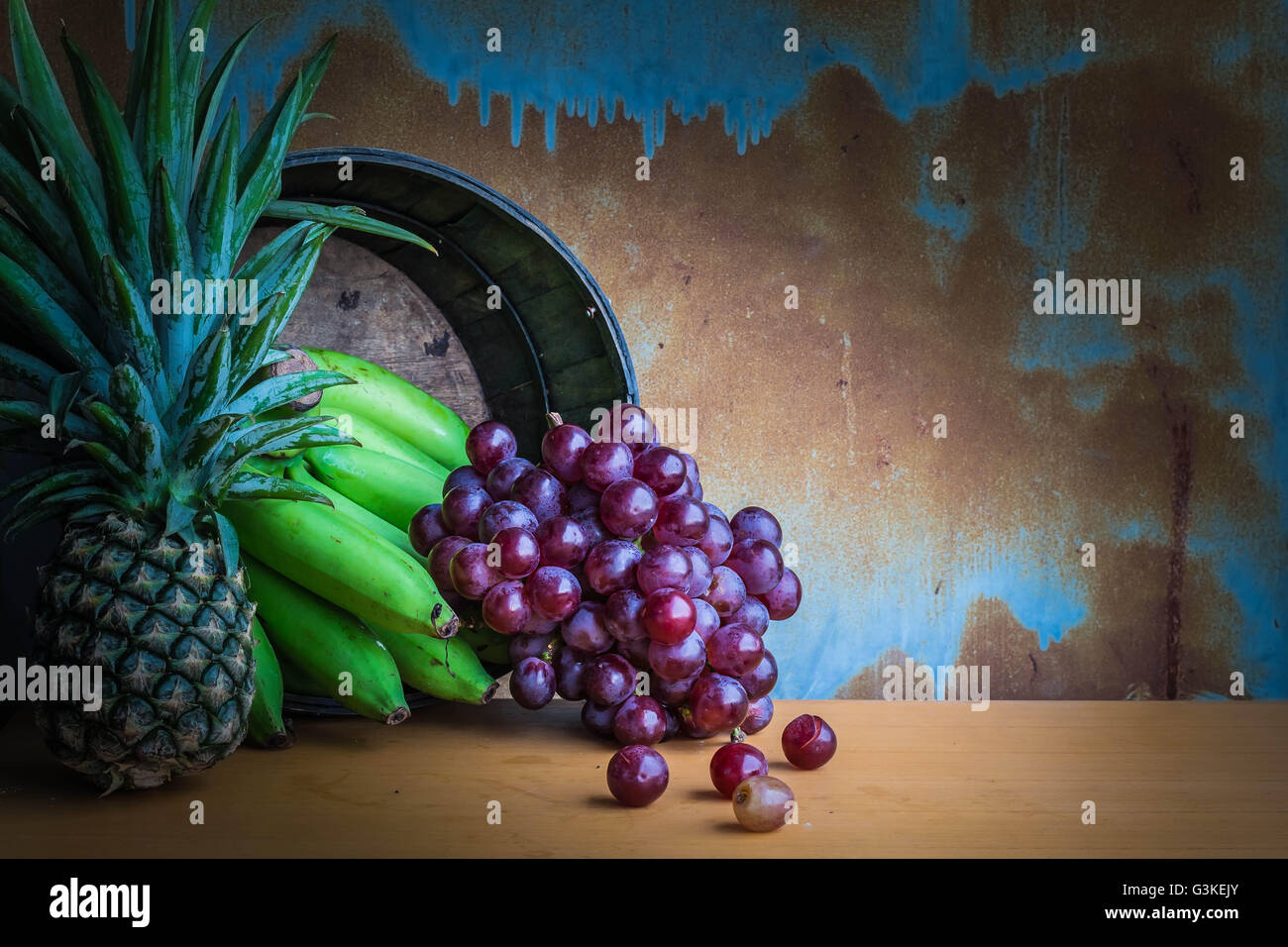 Fruits with background on the old ancient art Stock Photo - Alamy