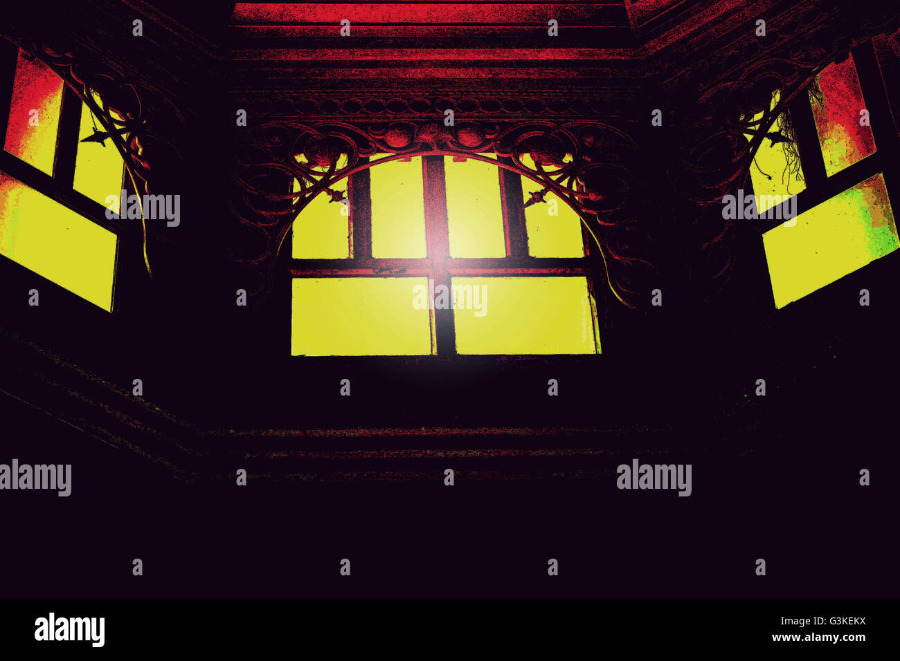 House window with a sleek black at night Stock Photo - Alamy