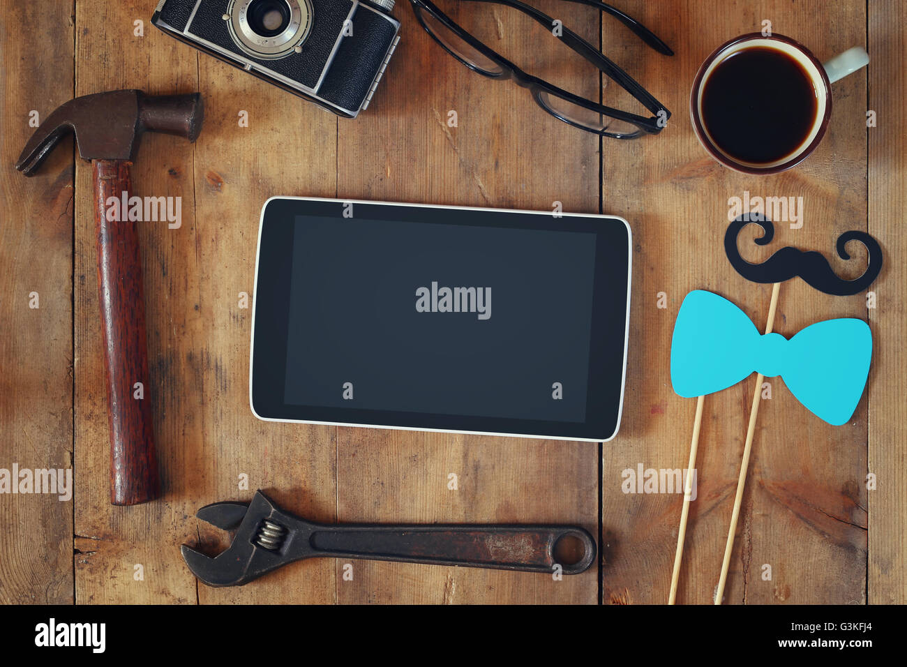 top view image of fathers day composition with vintage father's ...
