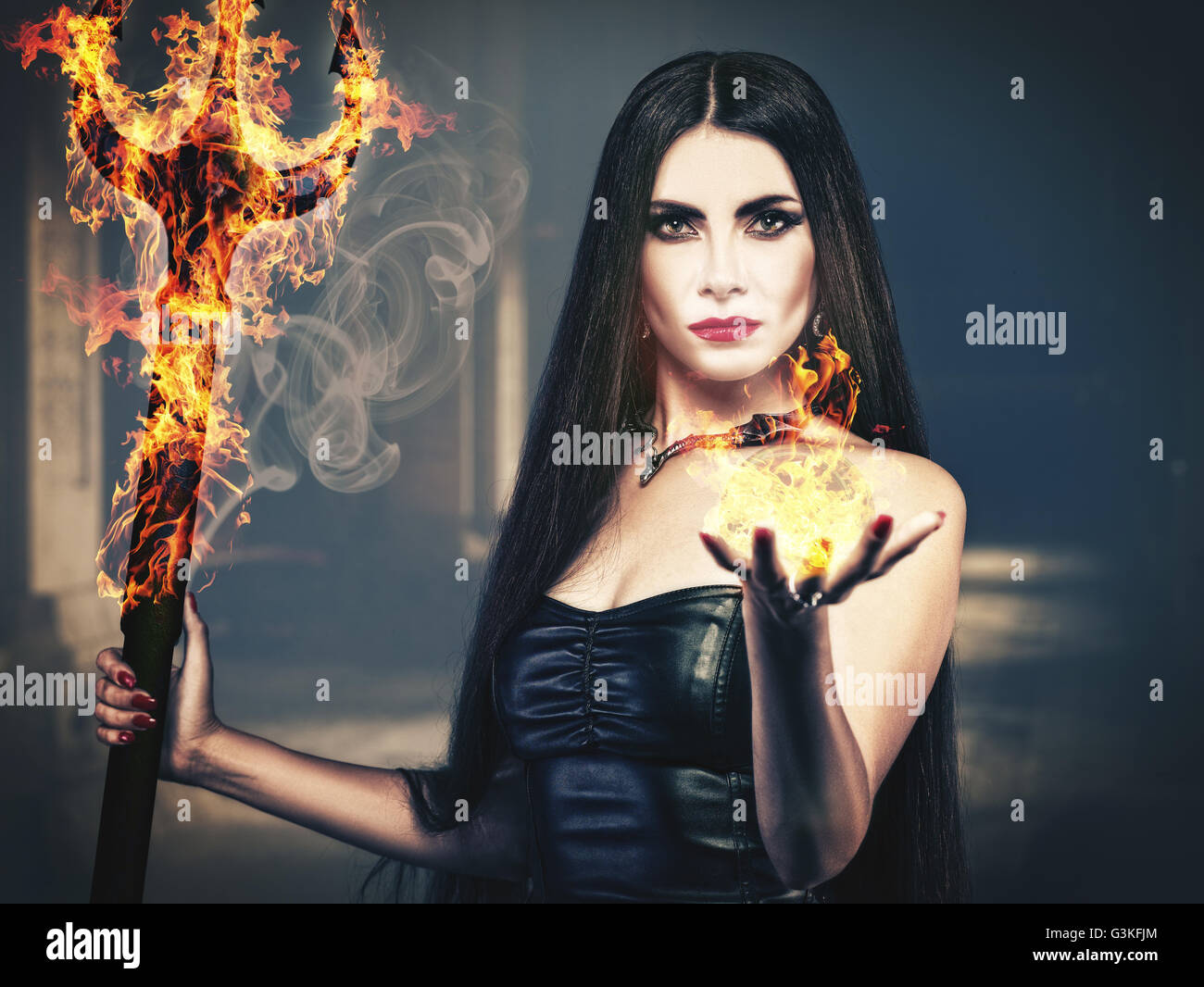 Beauty from the Hell, spooky female portrait, halloween theme Stock ...