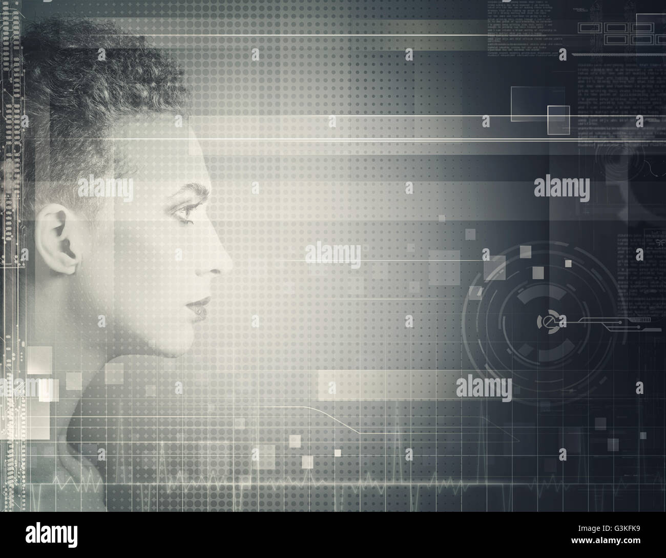 Techno female portrait. Science and technology concept Stock Photo - Alamy