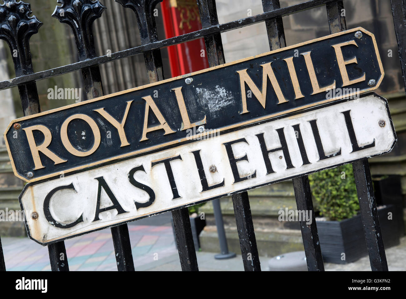 Castlehill and the Royal Mile Street Signs, Edinburgh, Scotland Stock ...