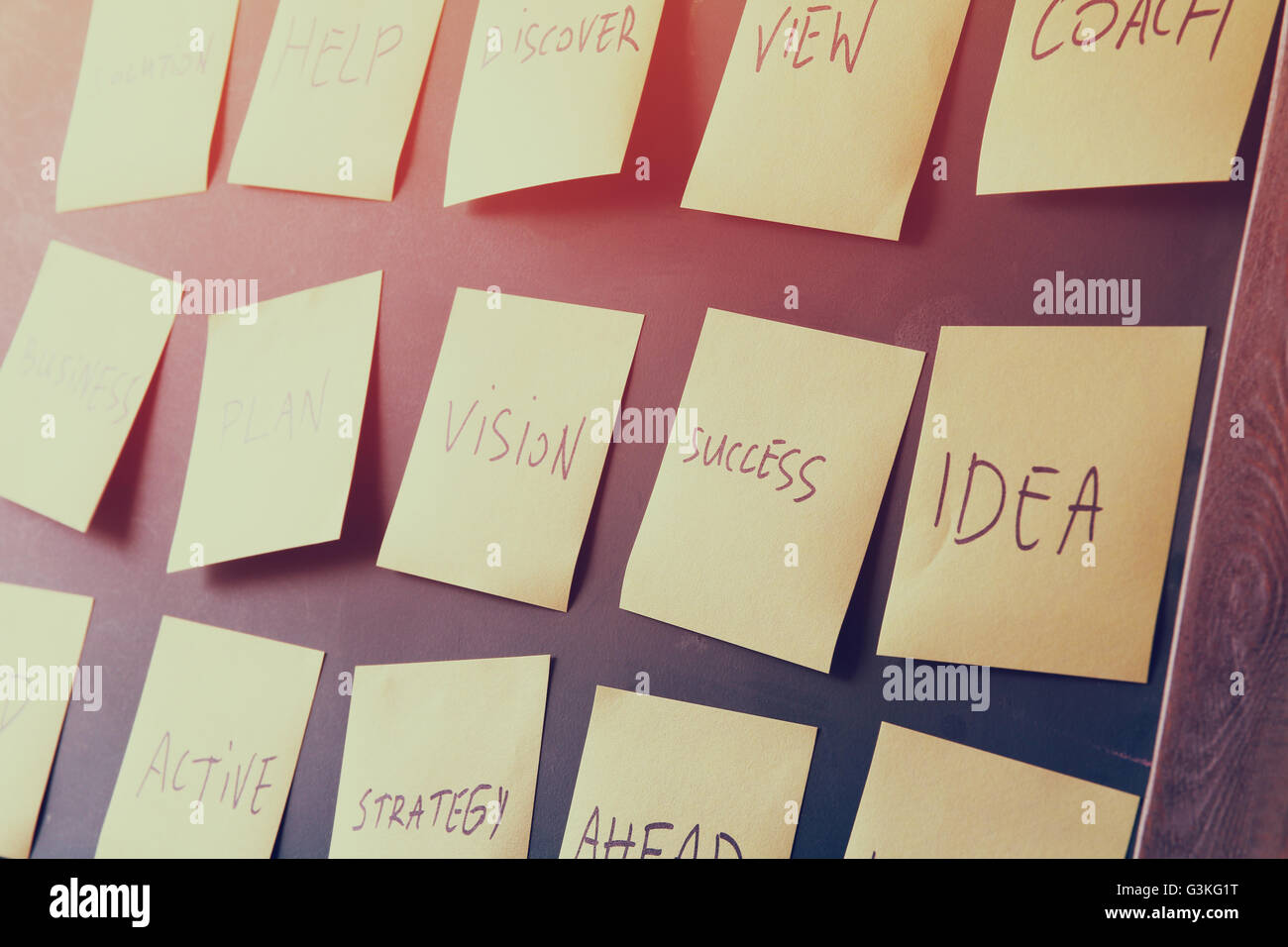 many sticky notes attached to blackboards with handwritng text Stock ...