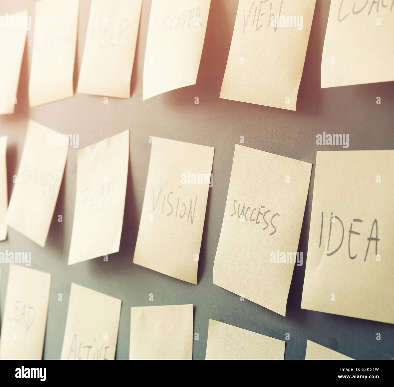 many sticky notes attached to blackboards with handwriting text Stock ...