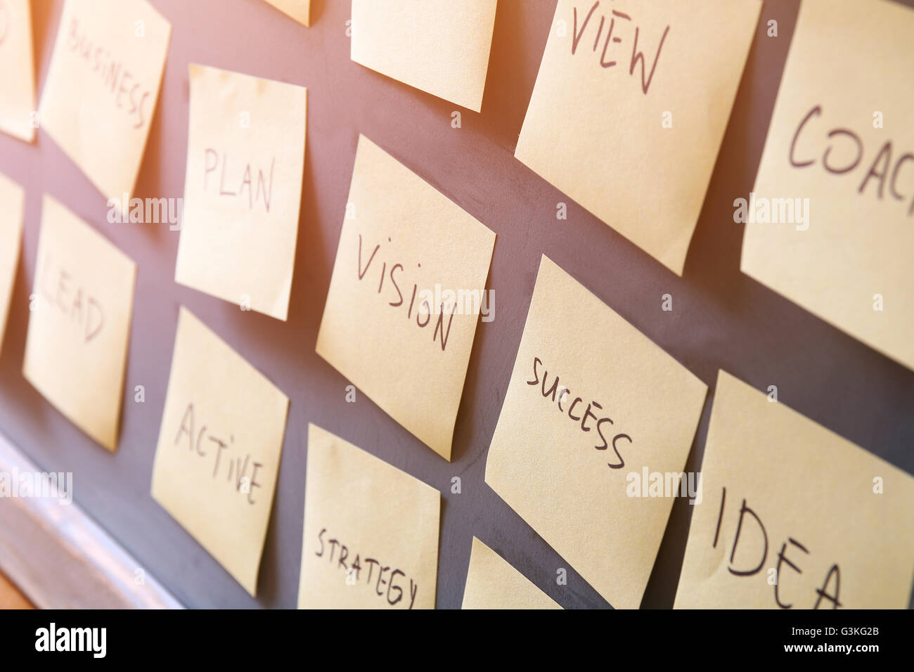 many sticky notes attached to blackboards with handwritng text Stock ...