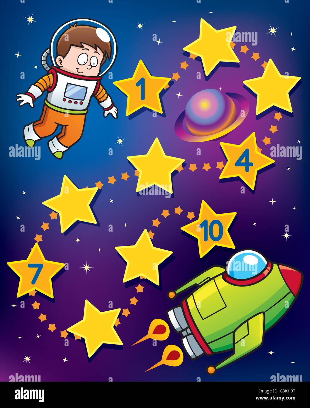 Vector Illustration of Education Numbers game Astronaut to spaceship ...