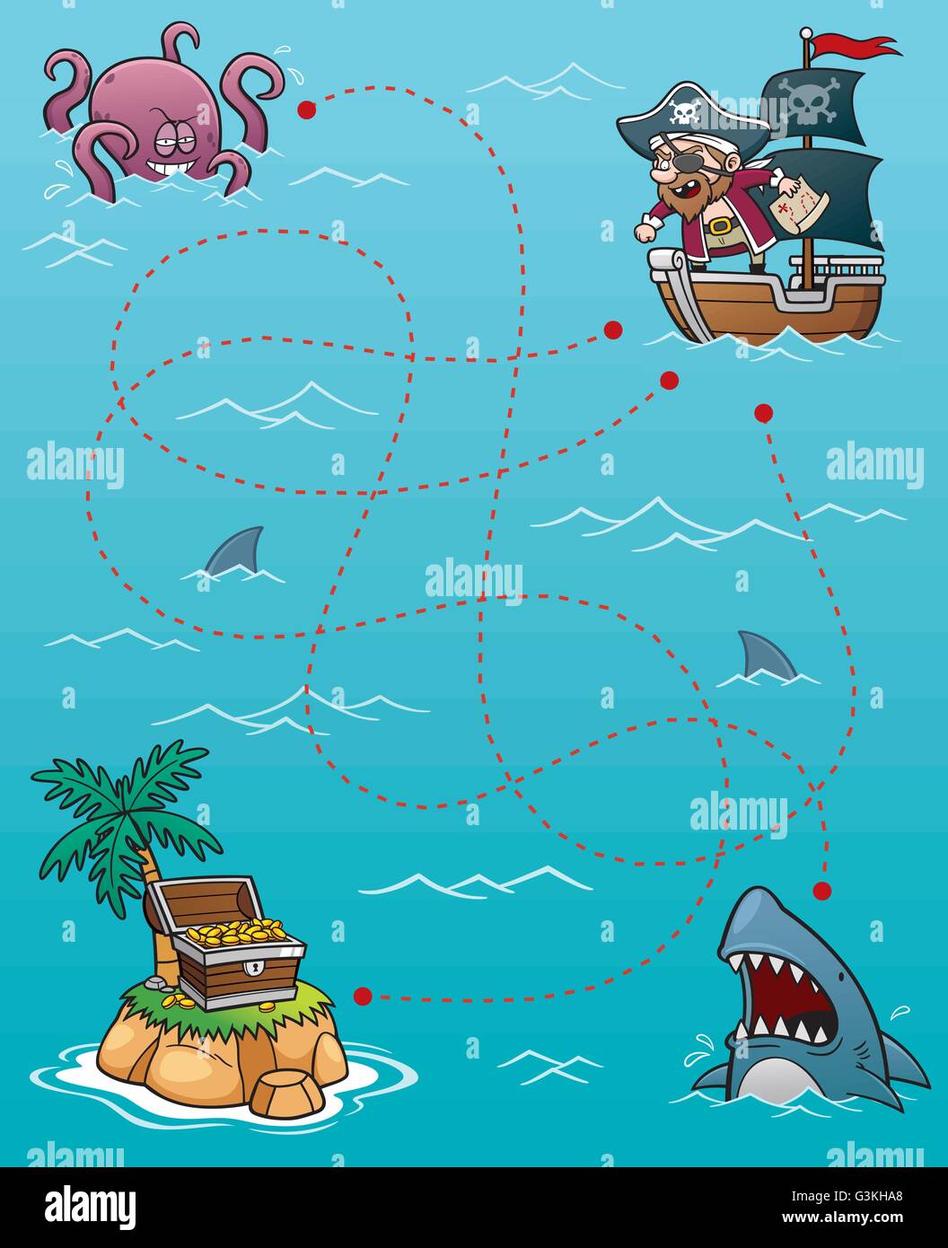 Vector Illustration of Education Pirate Maze Game Stock Vector Image ...