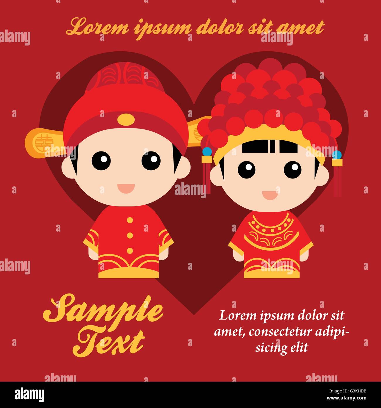 Illustration of cute couple in traditional chinese wedding costume ...
