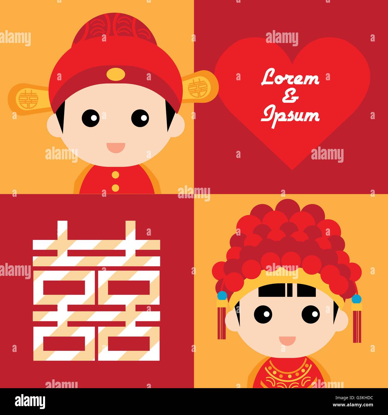 Illustration of cute couple in traditional chinese wedding costume ...