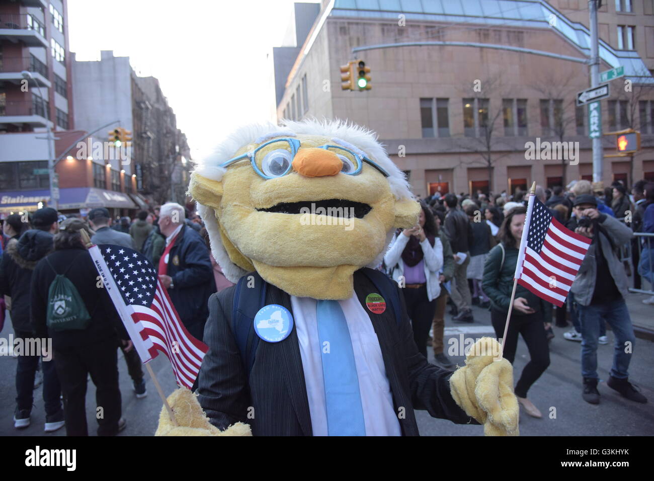 New York City, United States. 13th Apr, 2016. Bernie Sanders costume on ...