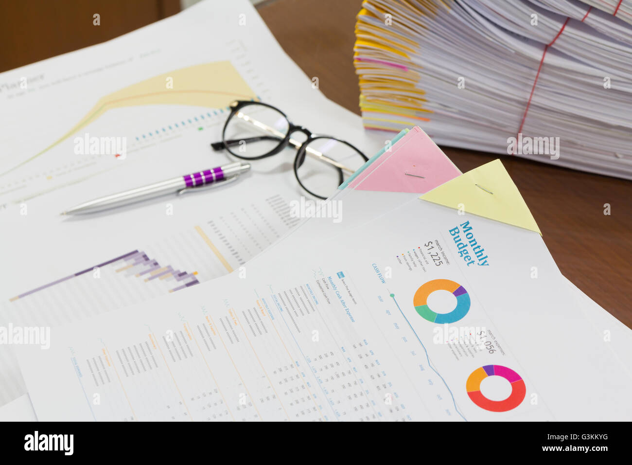 Analysis chart and paperwork on office table Stock Photo - Alamy