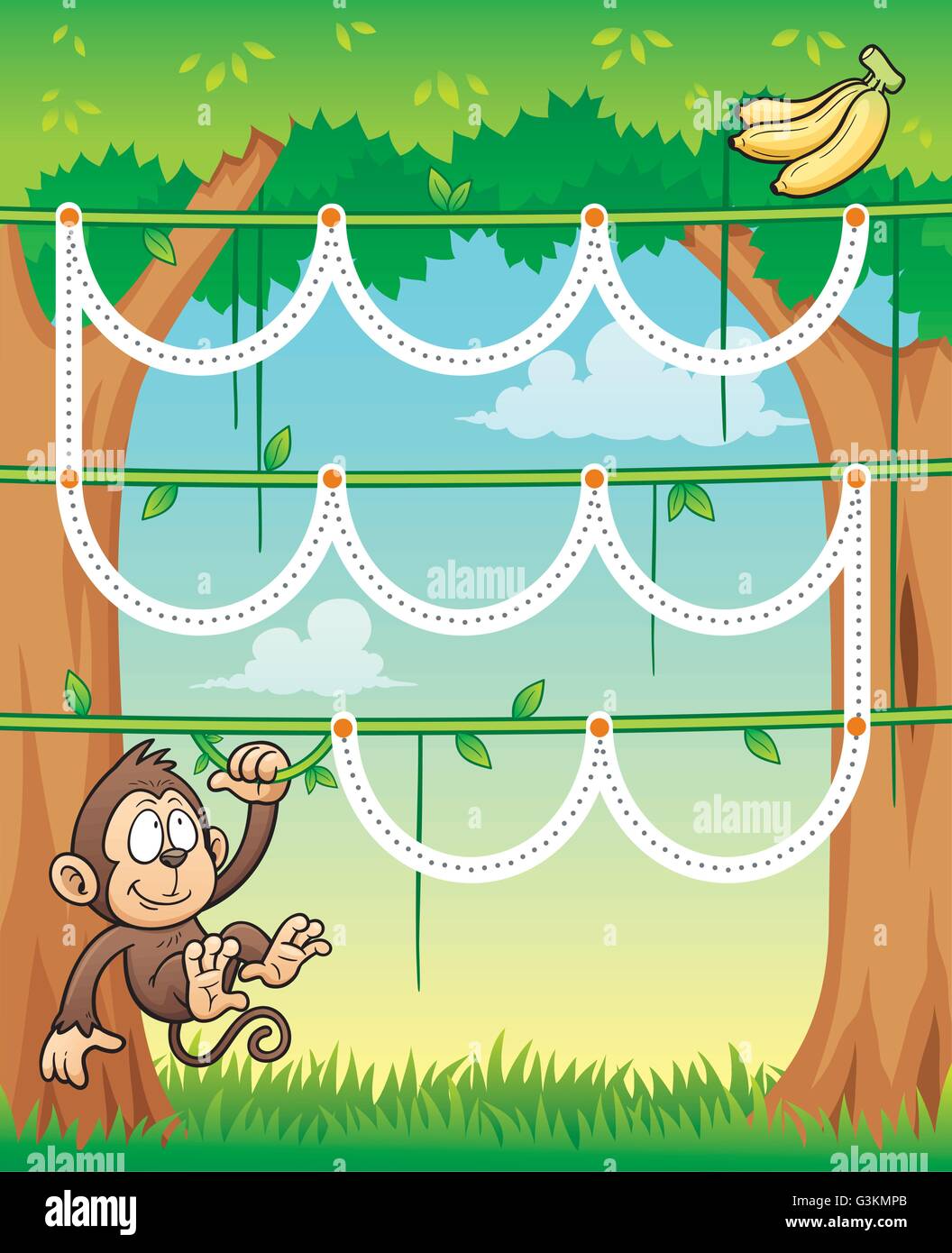 Vector Illustration of Education game Monkey - Line dot Stock Vector ...