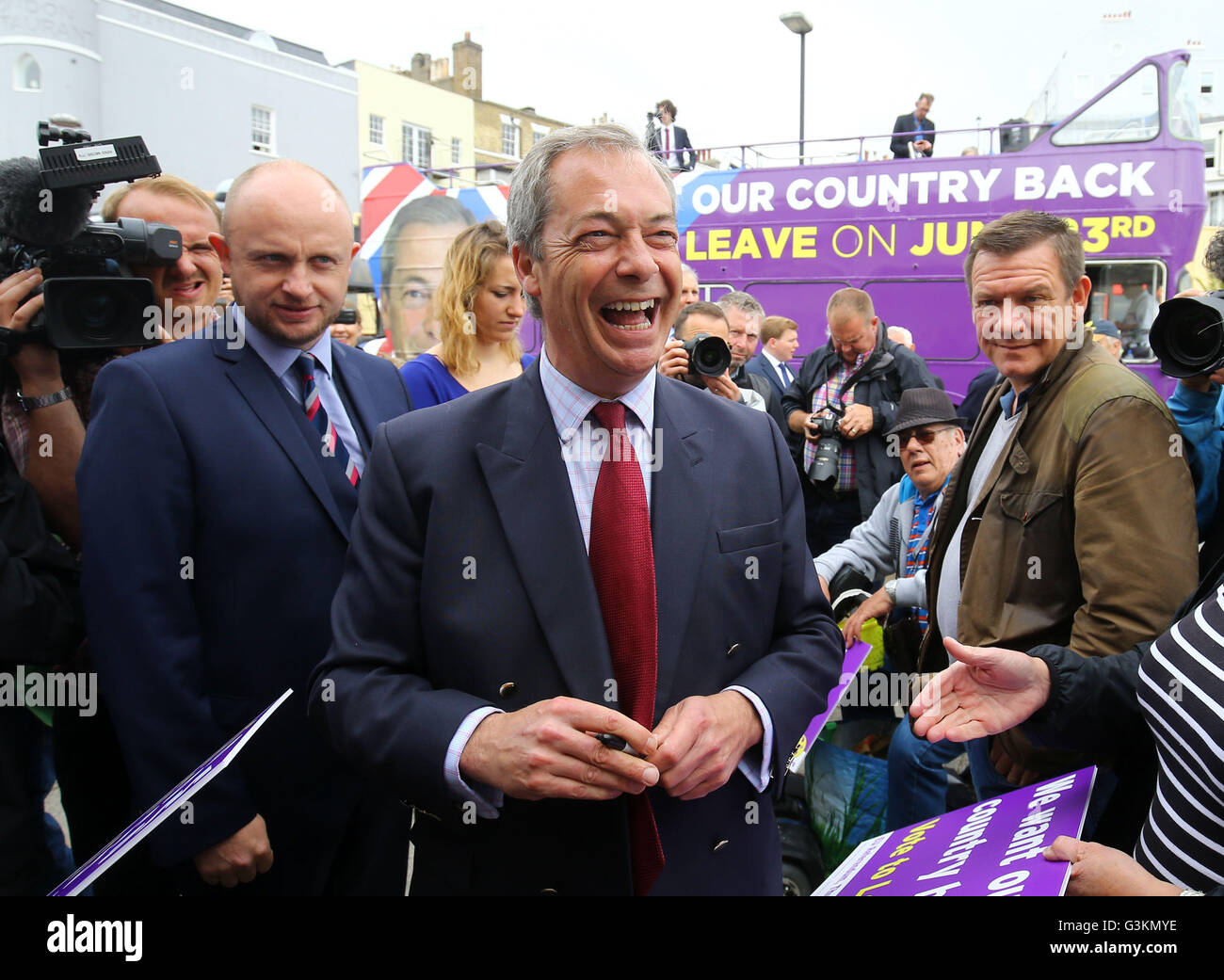 Ukip leader Nigel Farage speaks to members of the public during his ...