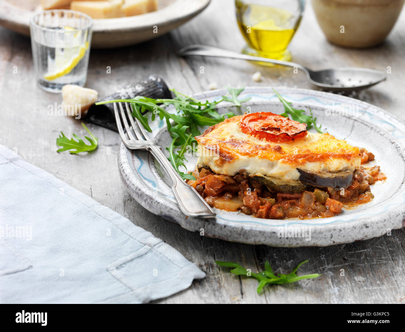Vegetable moussaka on plate Stock Photo - Alamy