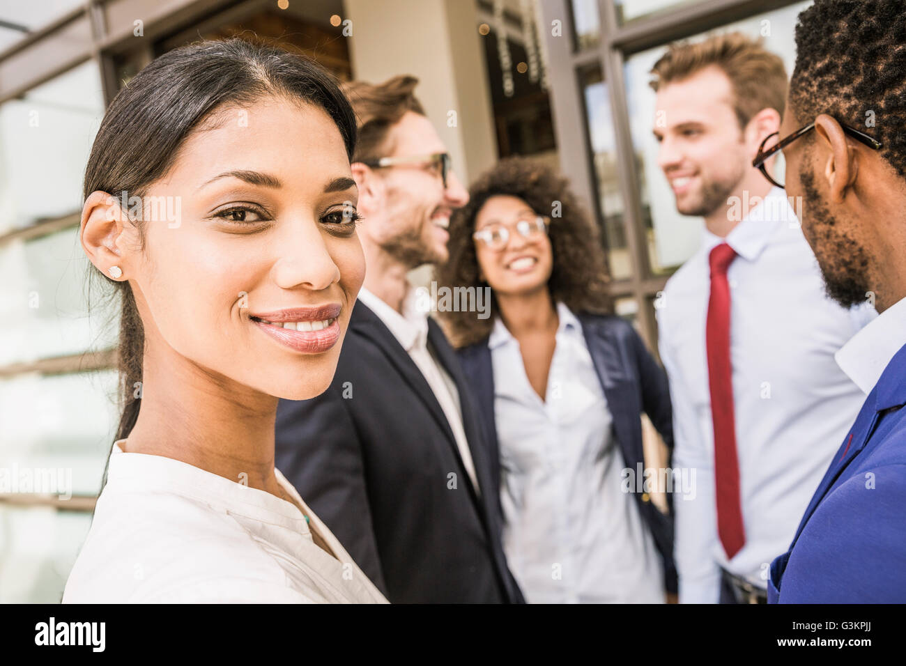 Team portrait outside office building hi-res stock photography and ...