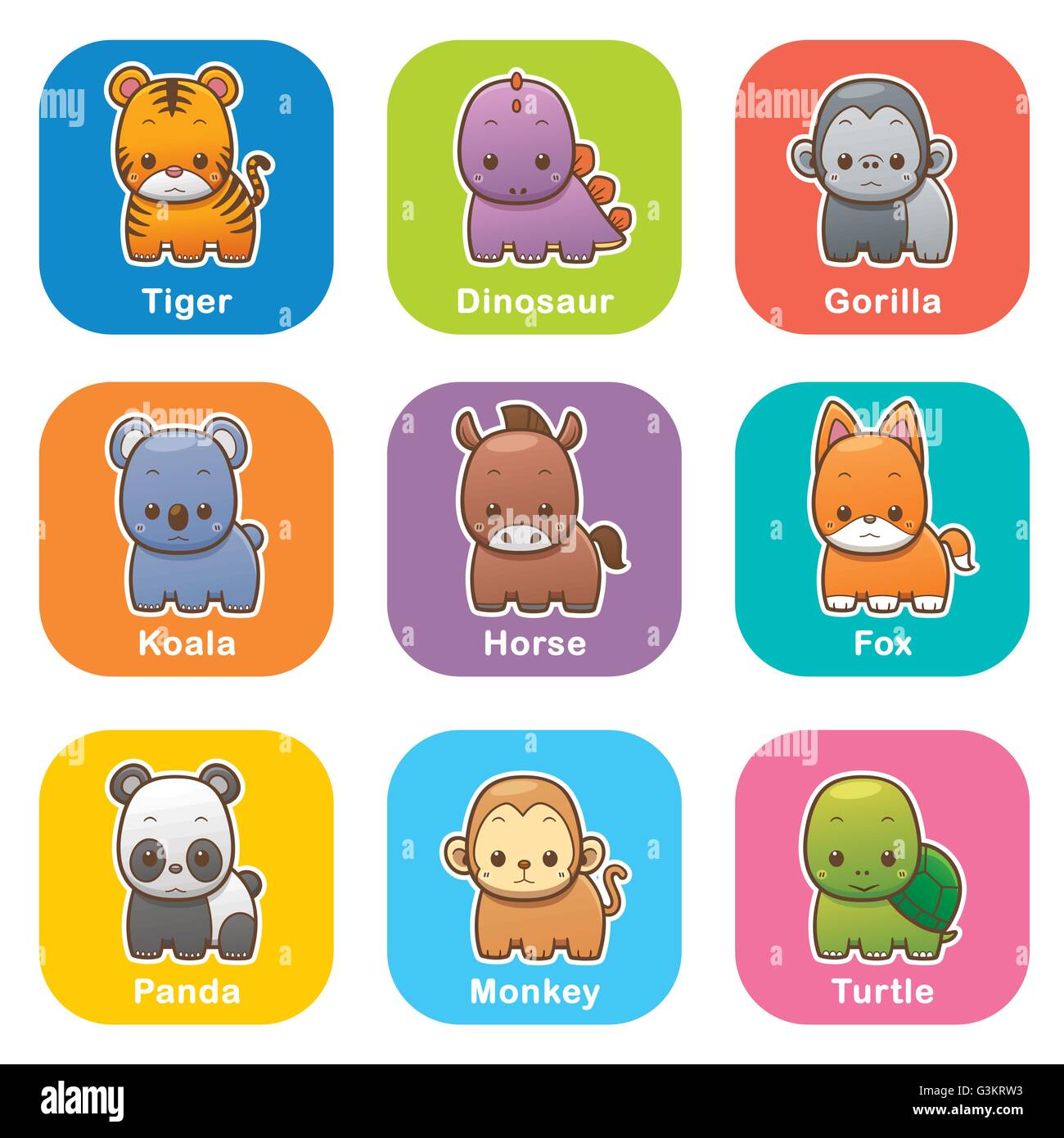 Vector illustration of Cartoon Animals set on color background Stock ...