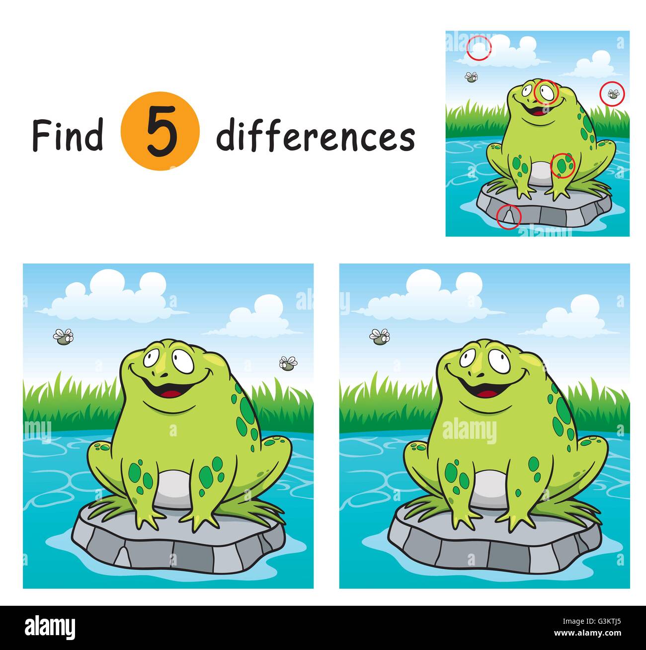 Vector Illustration of Game for children find differences - Frog Stock ...
