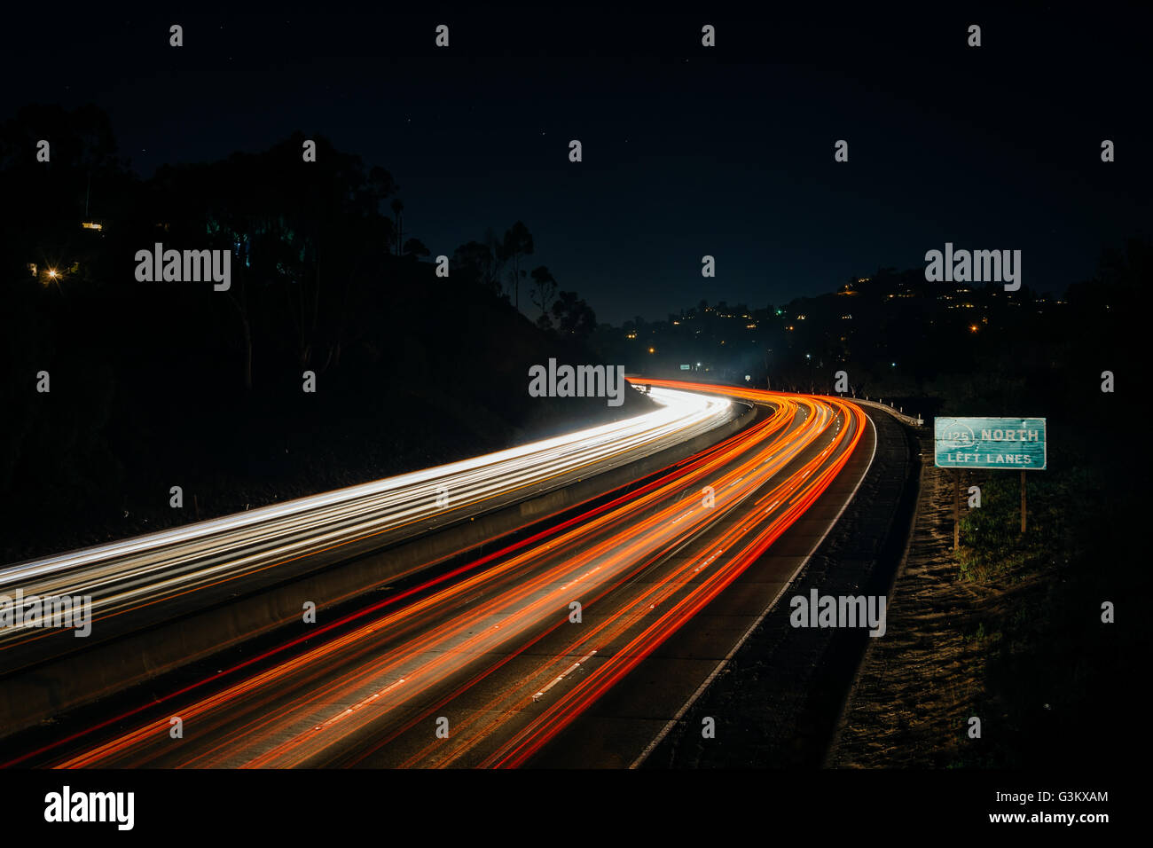 Long exposure of California Route 125 at night, in La Mesa, California ...
